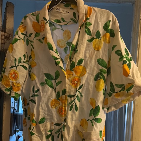 Zara | Dresses | Zara Linen Lemon Shirt Dress | Poshmark